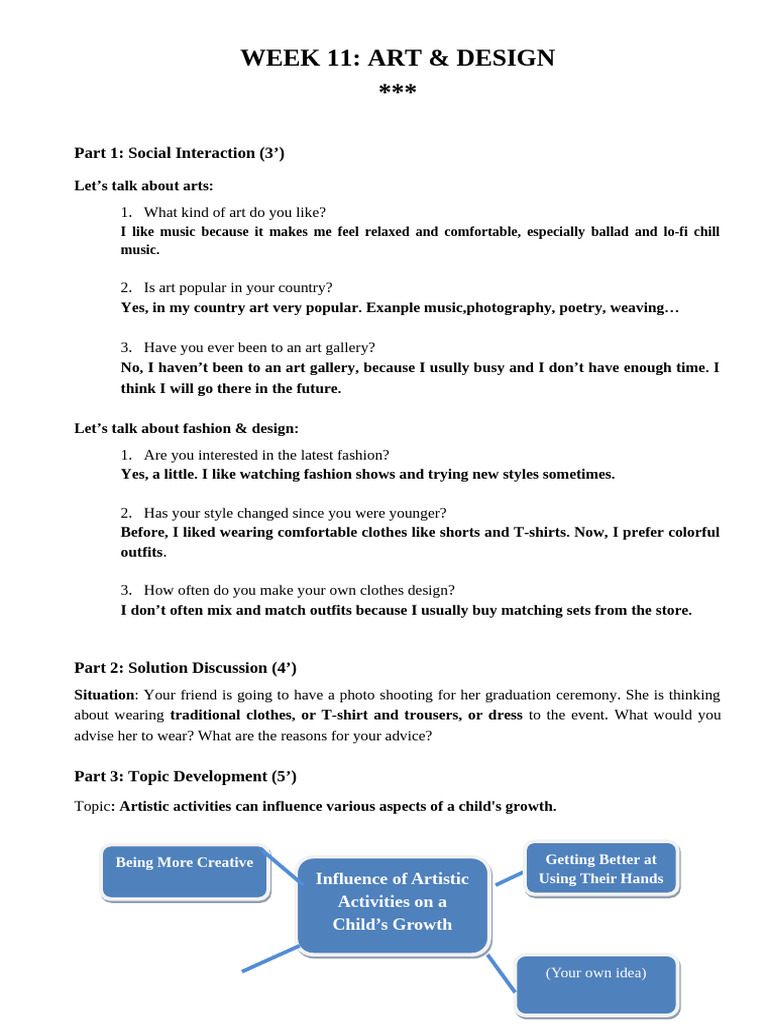 Unit 9 - Art and Design Speaking Handout | PDF
