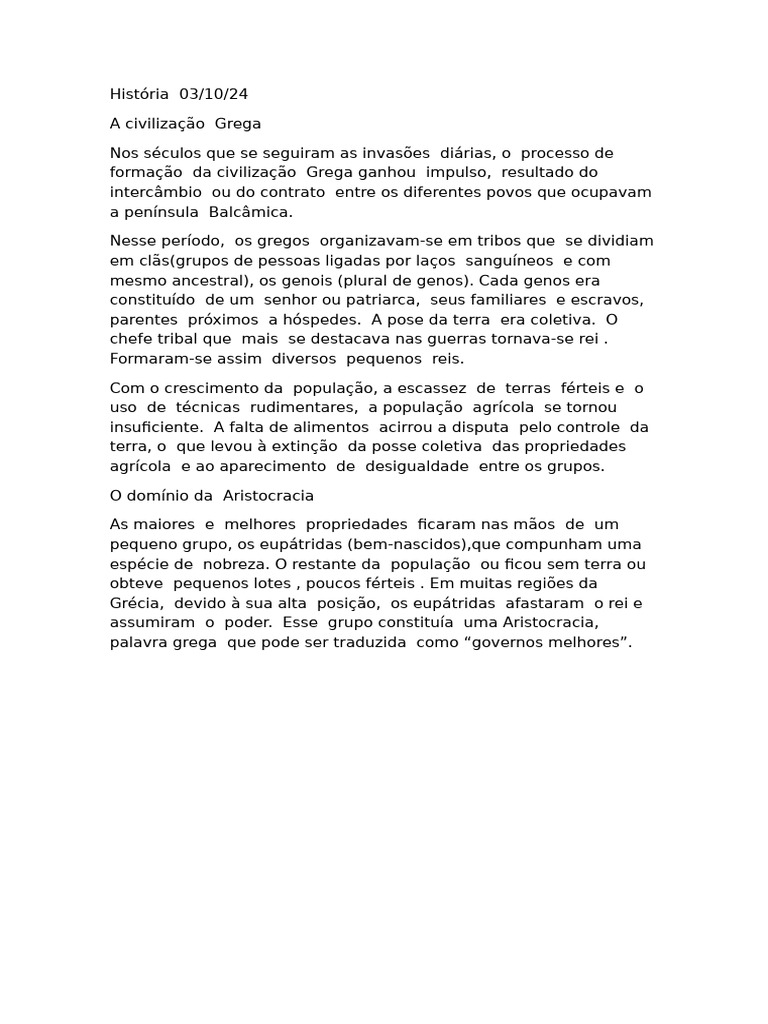 A Ascensão dos Eupátridas na Grécia | PDF