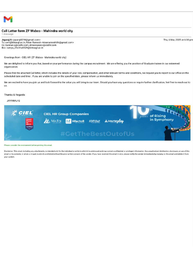 Call Letter ZF | PDF