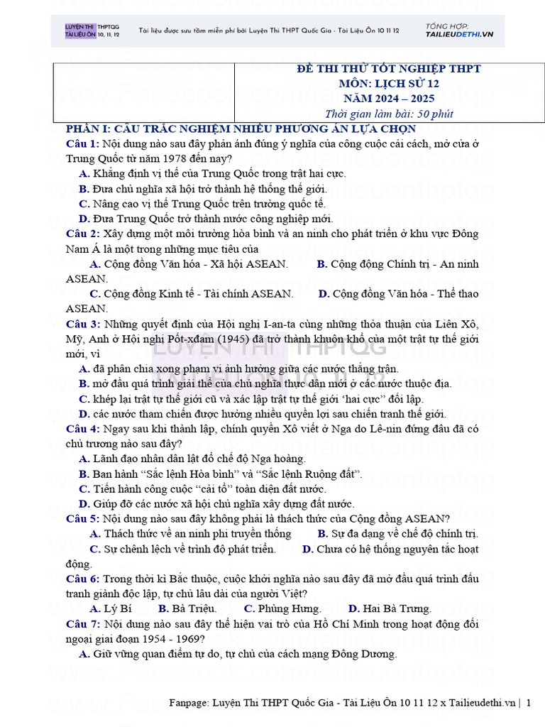 5. Đề Thi Sử Thpt | PDF