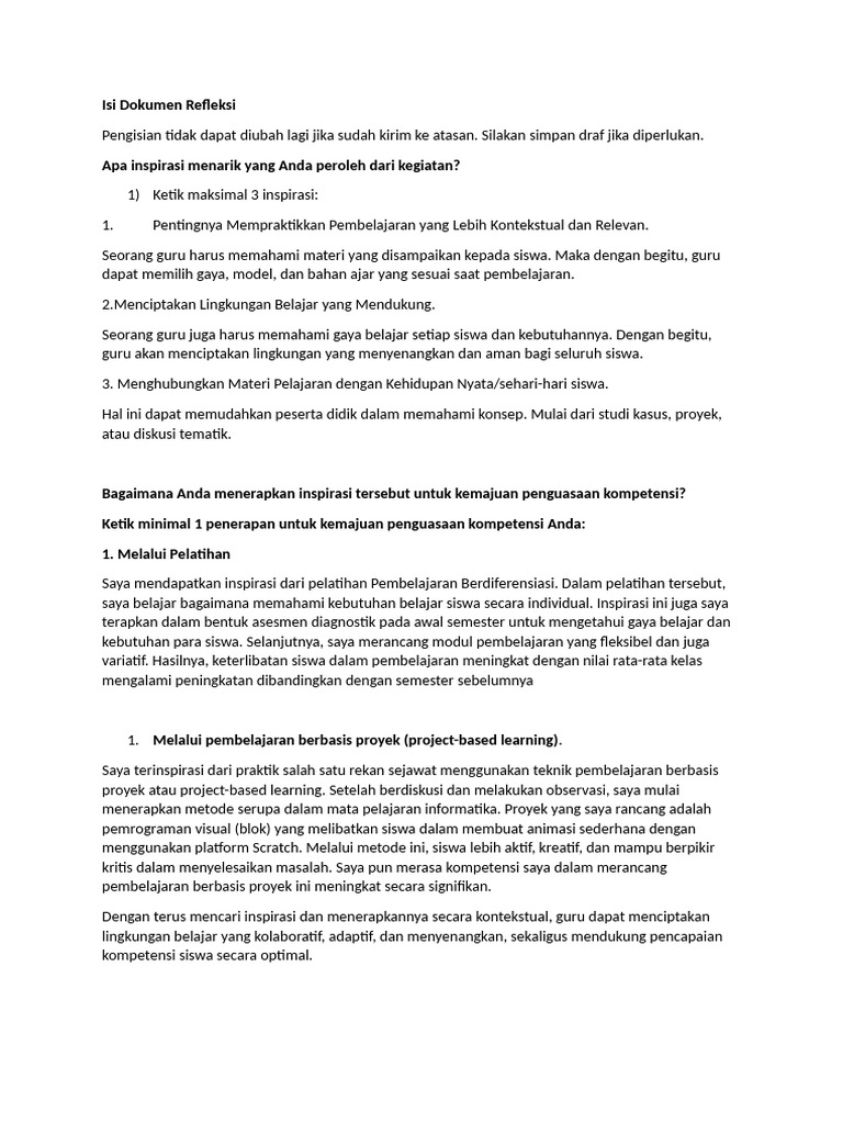 Isi Dokumen Refleksi | PDF