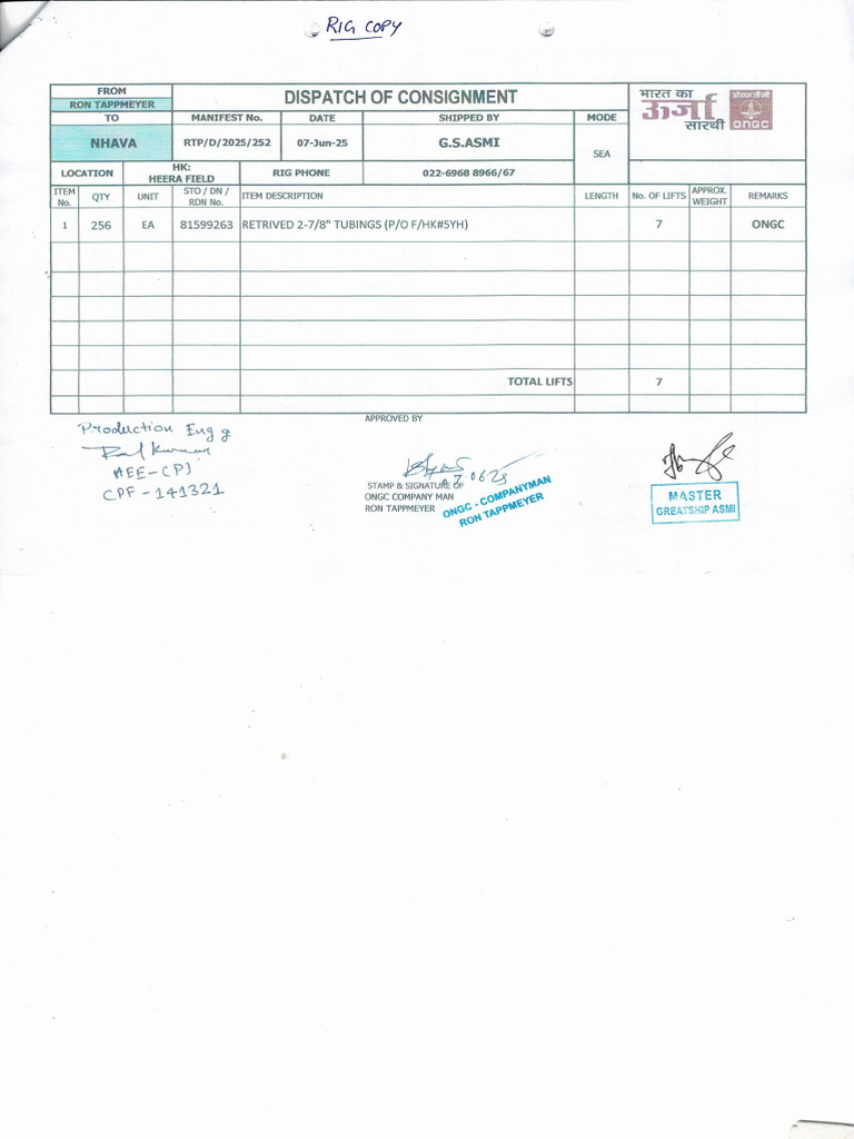 Backload Manifest Tubings - G.S Asmi | PDF