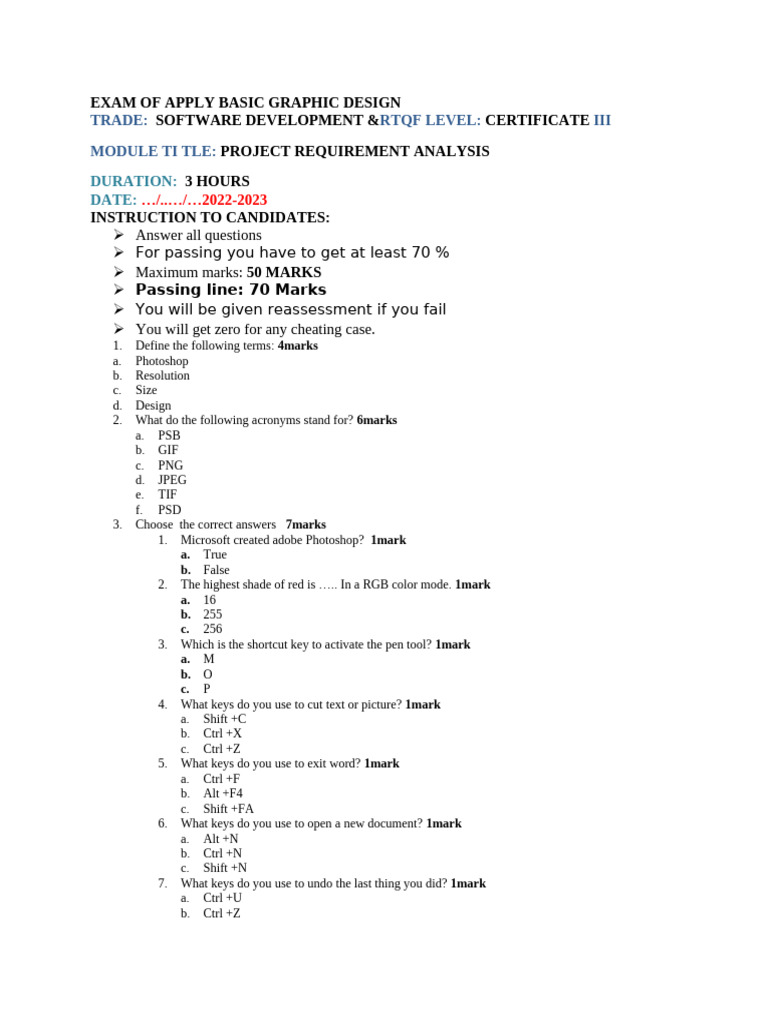 Exam of Apply Basic Graphic Design L3sod (2022-2023) | PDF | Adobe Photoshop | Computer Graphics