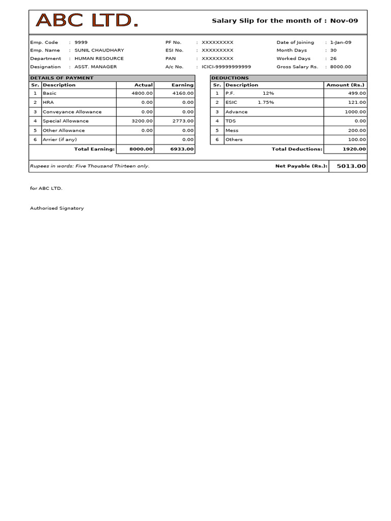 Salary Slip Format | PDF
