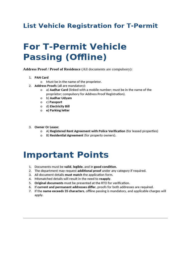 T-Permit Vehicle Registration Requirements | PDF