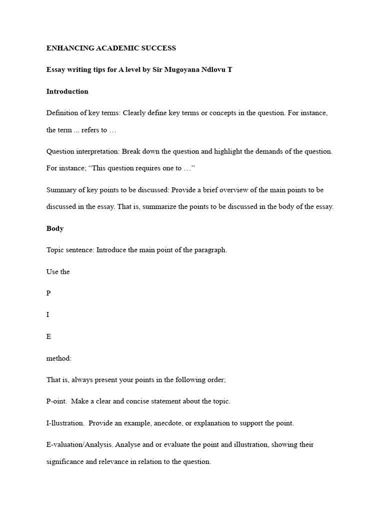 Essay Writing Tips and Enhancing Academic Success by Sir Mugoyana T ...