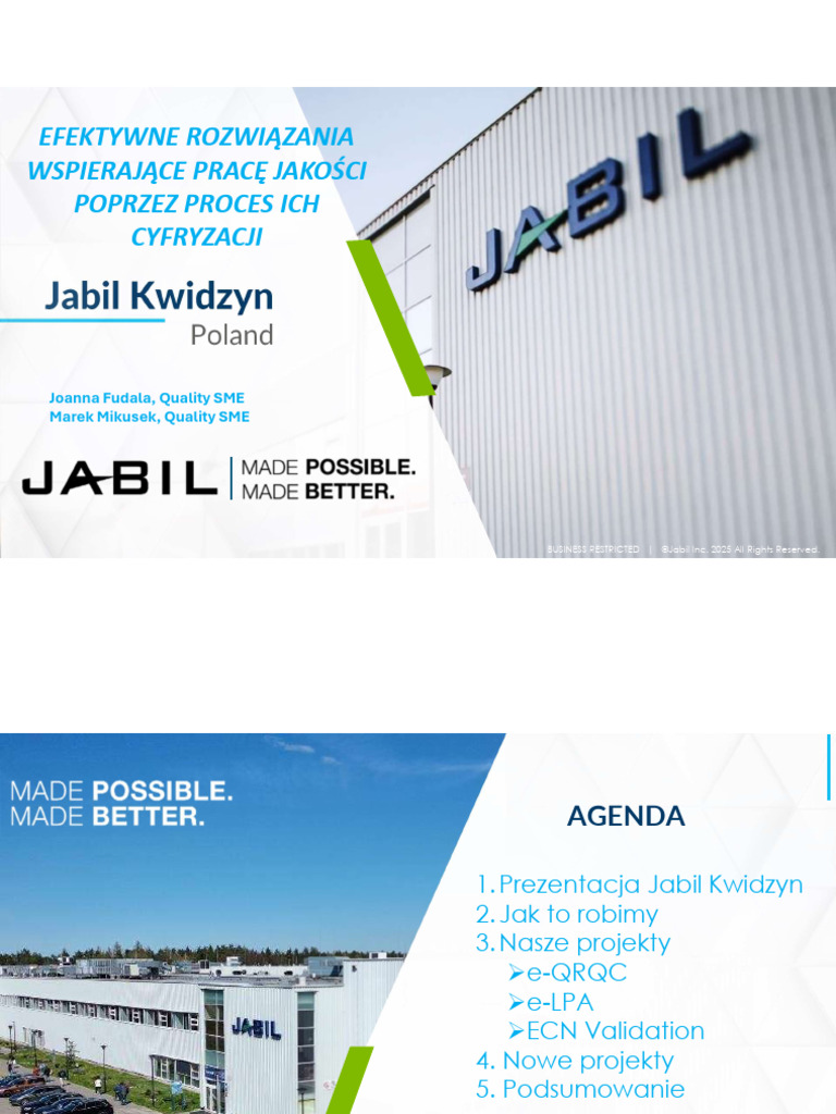 Prezentacja Jabil Poland Sp. Z O.O. J. Fudala M. Mikusek | PDF
