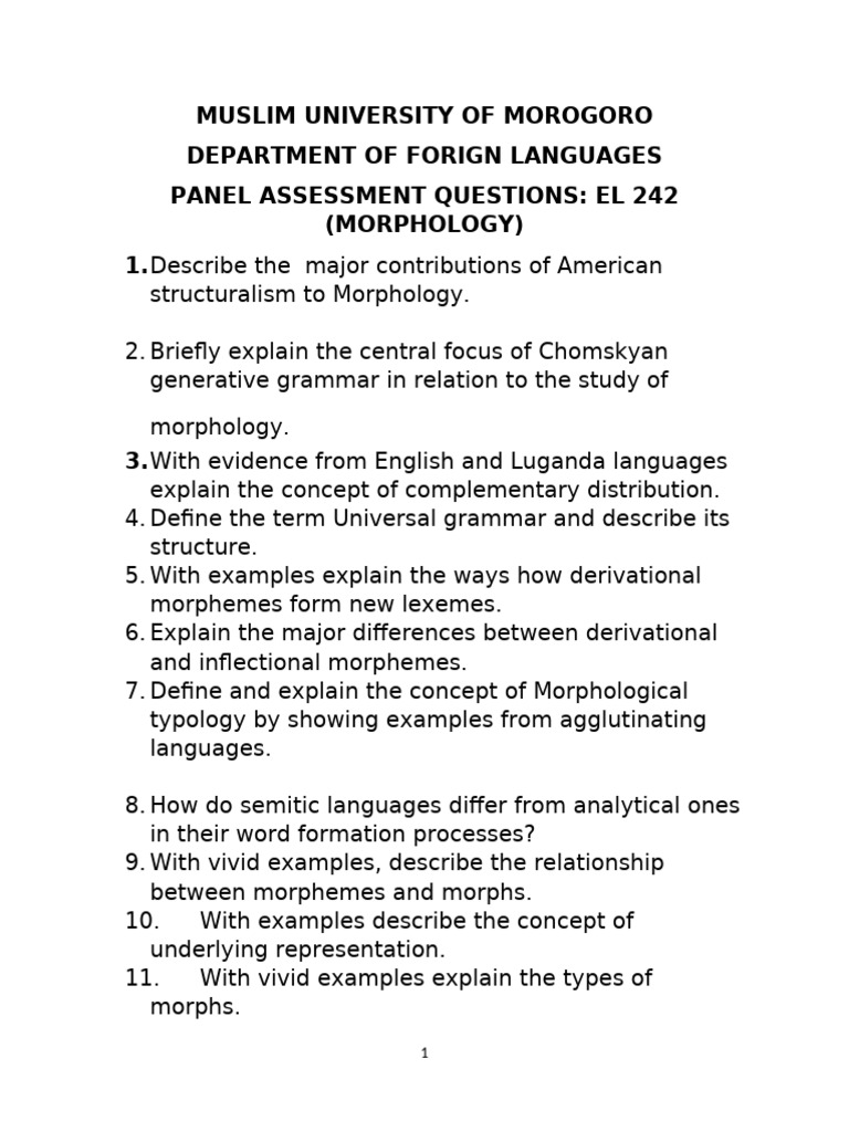 Morphology Assessment Questions Guide | PDF