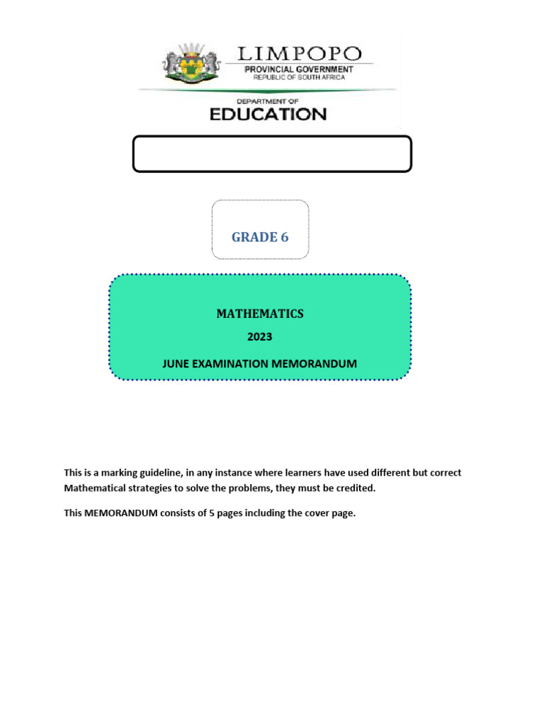 2023 Math GR 6 June Examination Memo | PDF | Mathematics