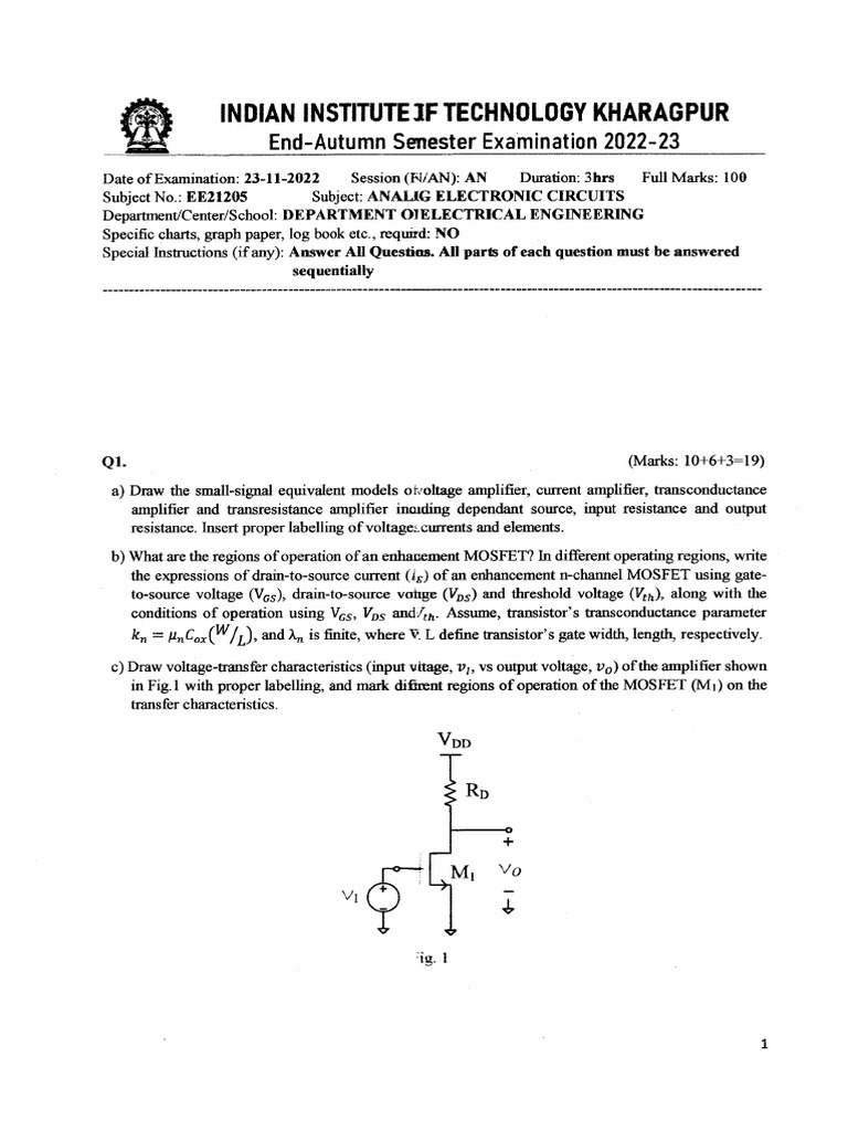 2022 End Autumn Electrical Engg EE21205 Analog Electronic Circuits EA 2022 | PDF
