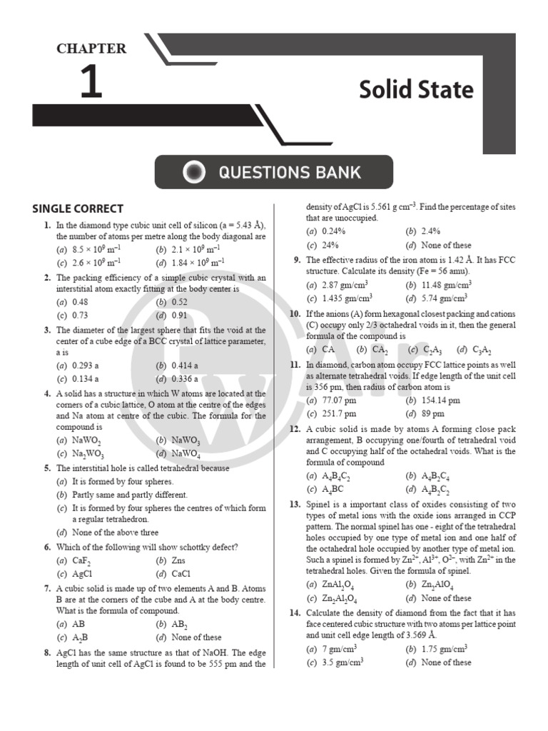 01_Solid State_Question Bank. | PDF | Crystal Structure | Mineralogy