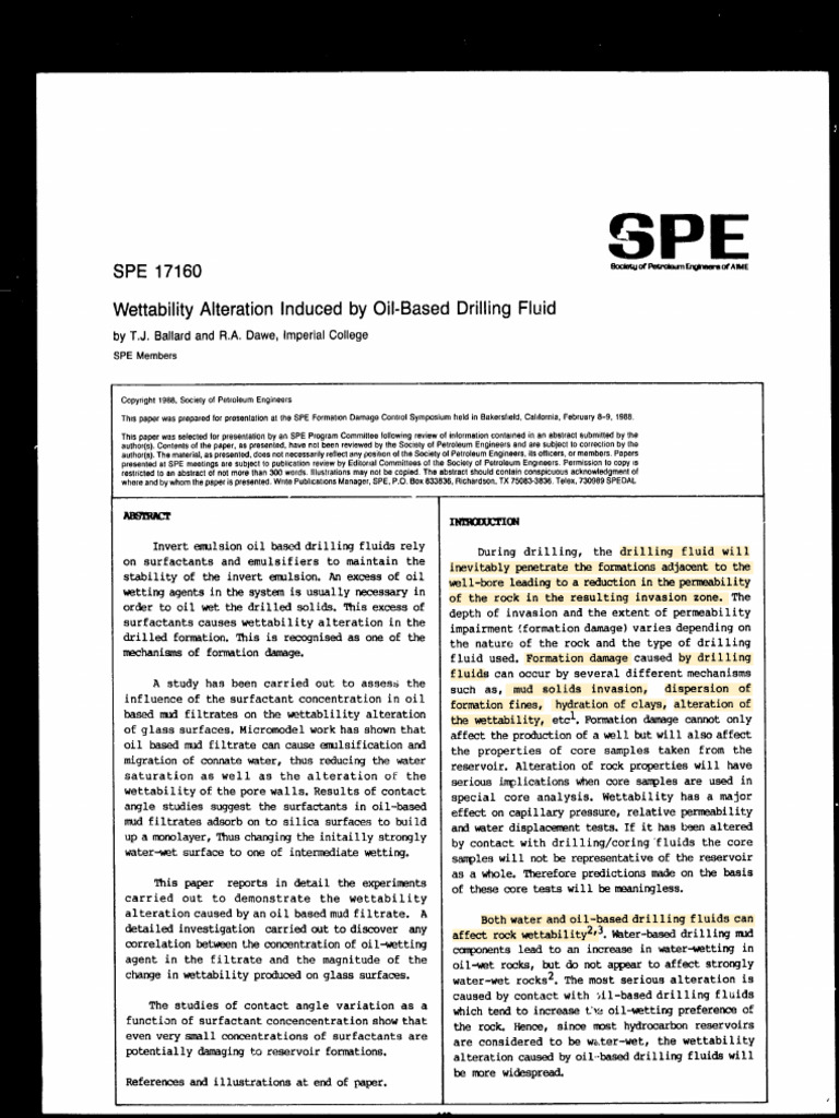 Wettability Alteration Induced by Oil Based Drilling Fluid | PDF ...