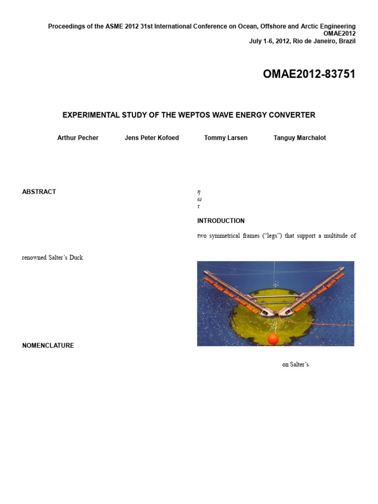 Experimental Study of The Weptos Wave Energy Converter | PDF | Torque ...