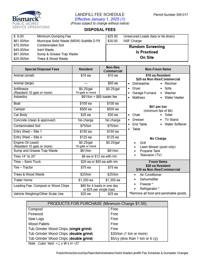 2025 Landfill Fee Schedule Overview | PDF | Waste | Hazardous Waste