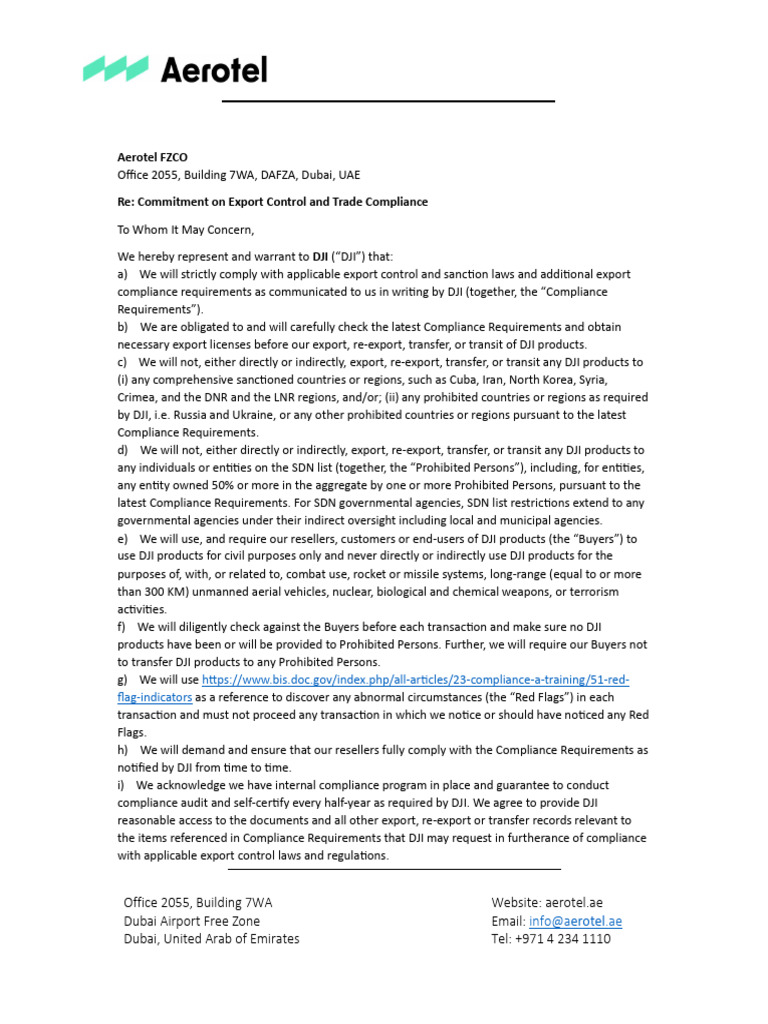 Export Comntrol DJI Certificate | PDF | International Relations