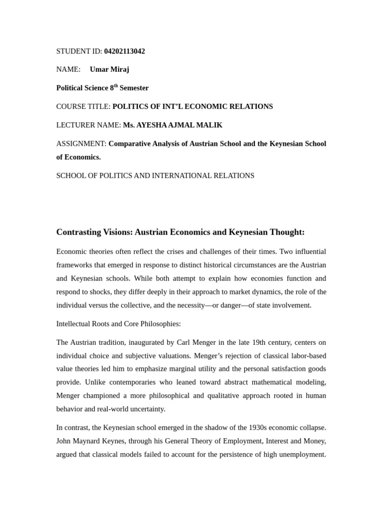 Comparative Analysis of Austrian School and The Keynesian School of ...