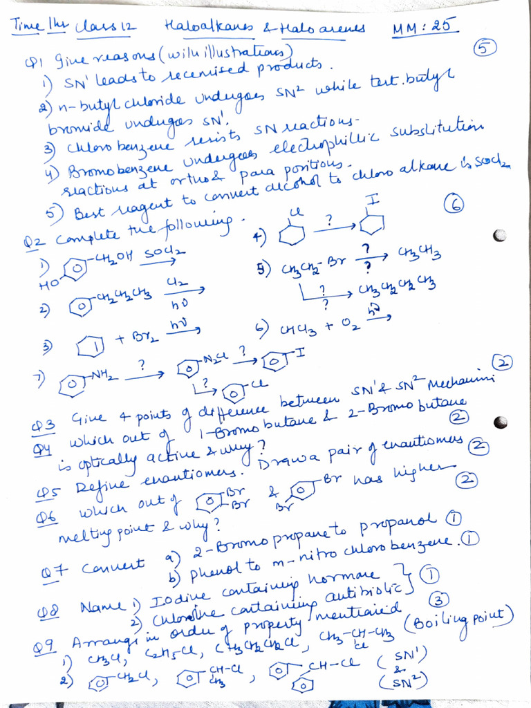 Haloalkanes Haloarenes Test 2apr 25, 2025 | PDF