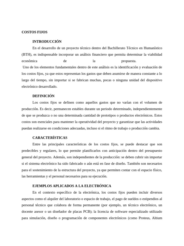 Costos Fijos BTH | PDF | Electrónica | Presupuesto