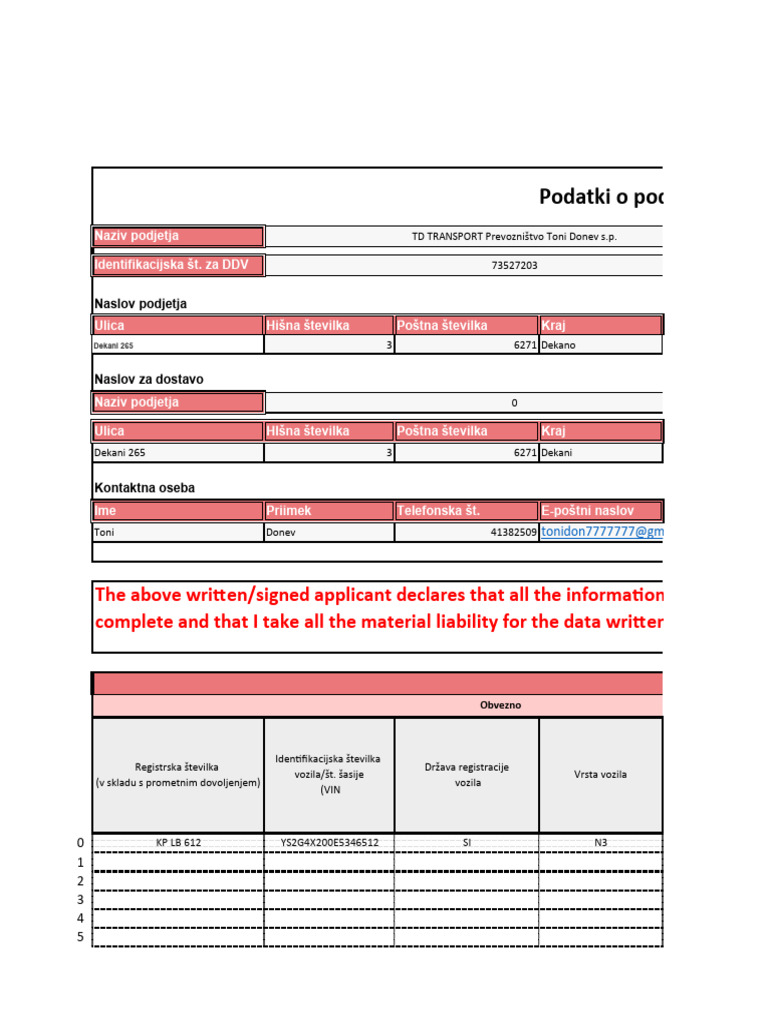 Registracijski Obrazec T4E - SI - 250614 - 234313 | PDF