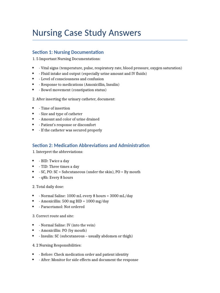 Nursing Case Study Documentation Guide | PDF | Medicine | Clinical Medicine