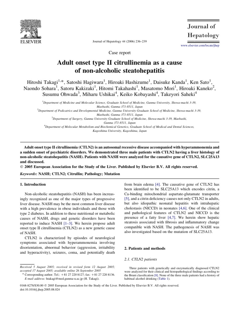 Adult Onset Type II Citrullinemia As A Cause of Non-Alcoholic ...