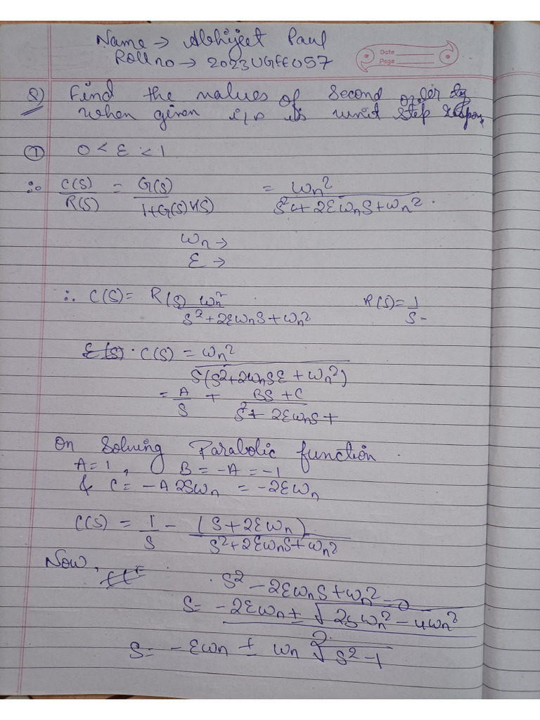 Contol System Class Assignment Showing Various Equations | PDF