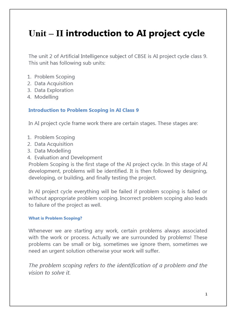 AI Project Cycle for Class 9: Overview | PDF | Artificial Intelligence ...