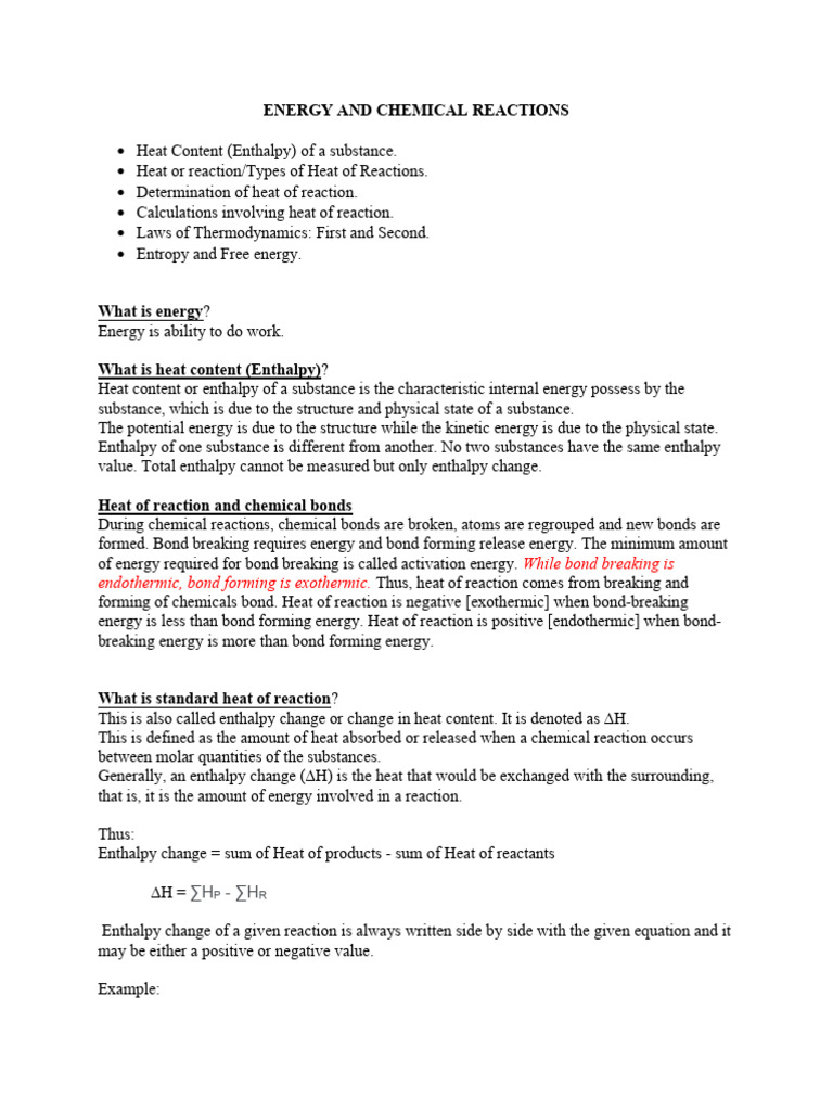 Energy and Chemical Reactions SS2 | PDF | Enthalpy | Heat