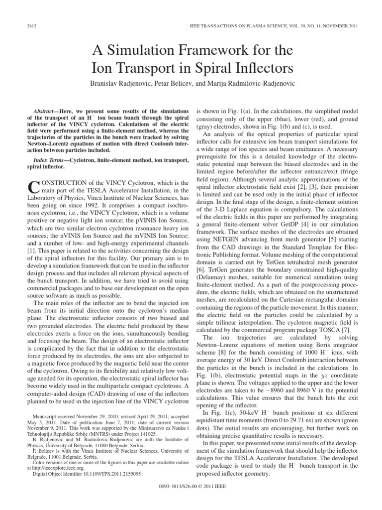 A Simulation Framework For The Ion Transport in Spiral Inflectors | PDF ...