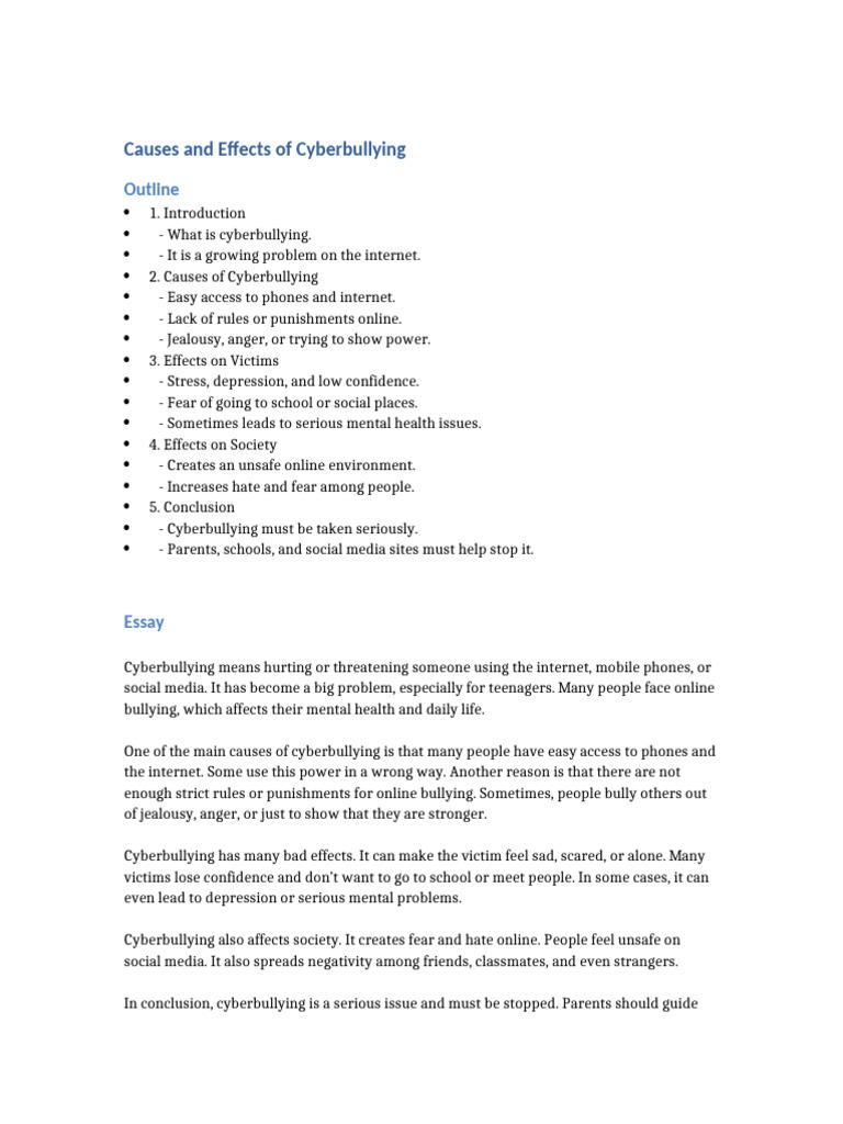 Causes and Effects of Cyberbullying Essay | PDF