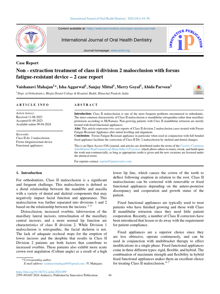 Non - Extraction Treatment of Class II Division 2 | PDF | Orthodontics ...