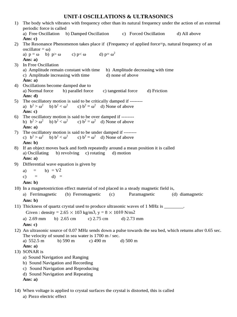 Unit - I Engg. Physics Objective Questions | PDF | Oscillation | Physical Quantities