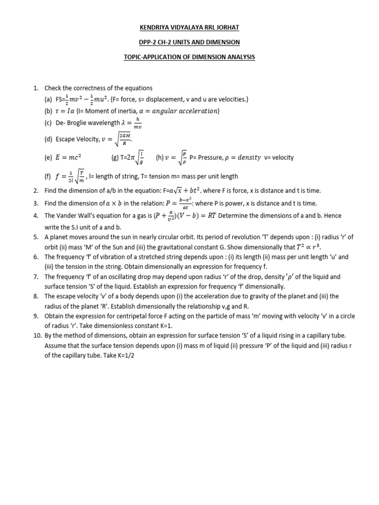 Dpp-2 Dimension Analysis Kvs | PDF | Velocity | Tension (Physics)