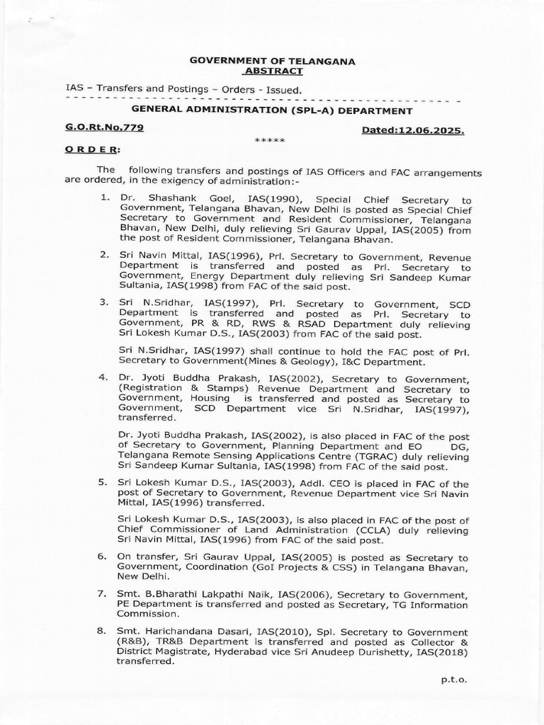 G.O.779 - IAS - Transfers & Postings | PDF