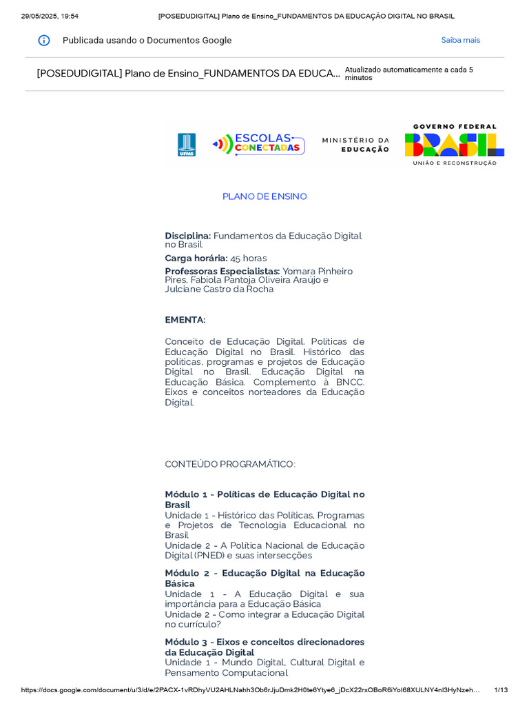 Fundamentos da Educação Digital no Brasil | PDF | Brasil | Internet