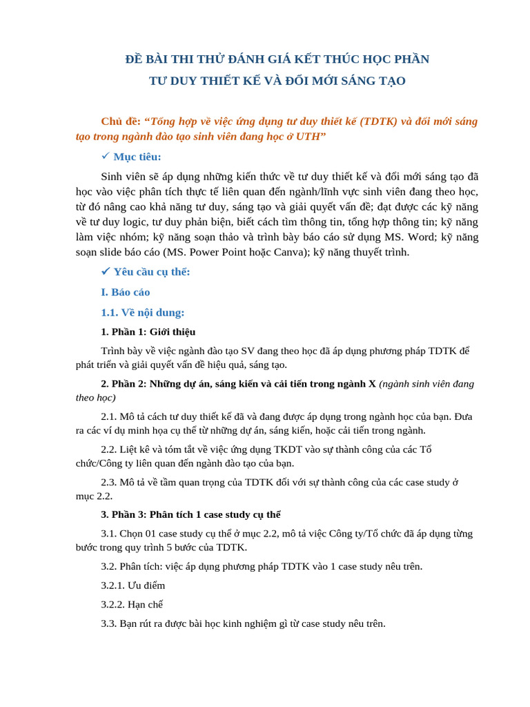 2025.01.16 de Bai Thi TH Danh Gia Ket Thuc Hoc Phan TDTK Va DMST | PDF