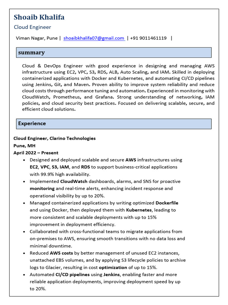 Shoaib Cloud Engineer 3plus | PDF | Cloud Computing | Software Engineering
