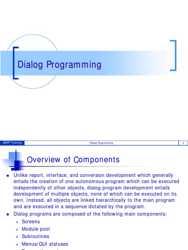 SAP Dialog Programming | PDF | Menu (Computing) | Databases