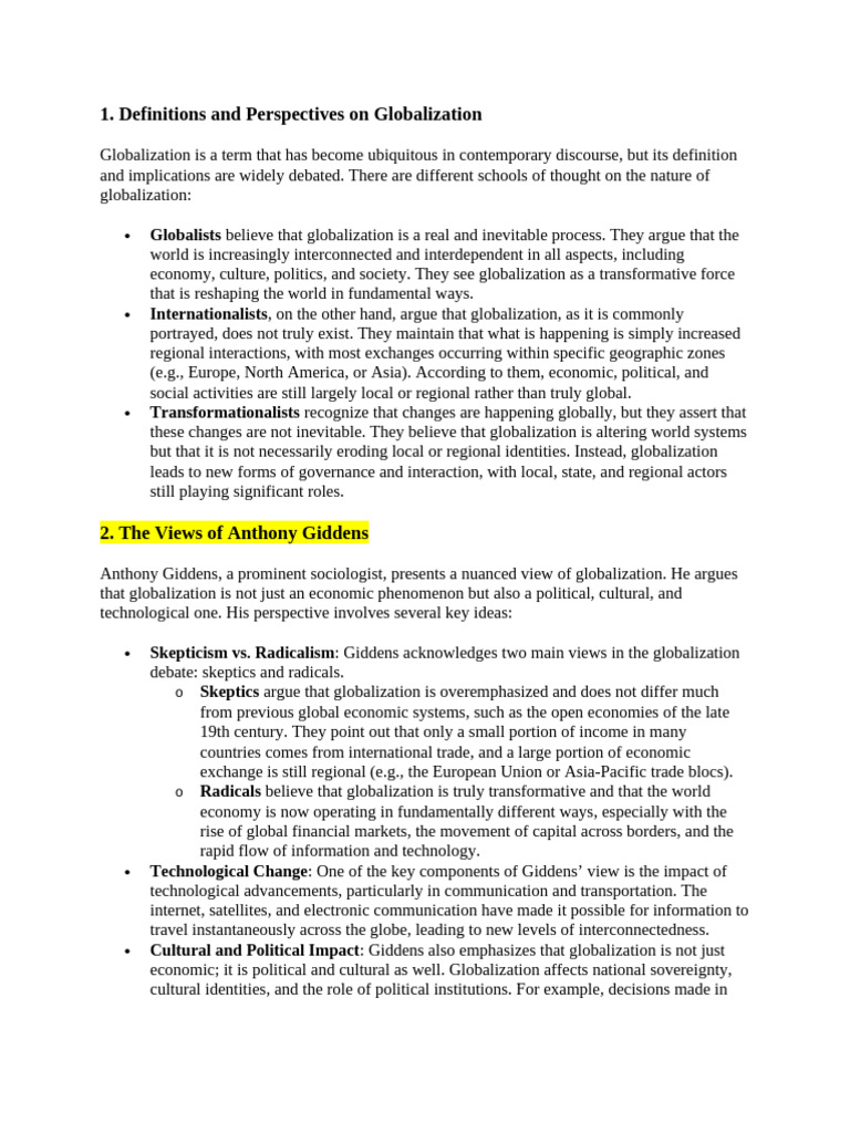 Understanding Globalization Perspectives | PDF | Globalization ...