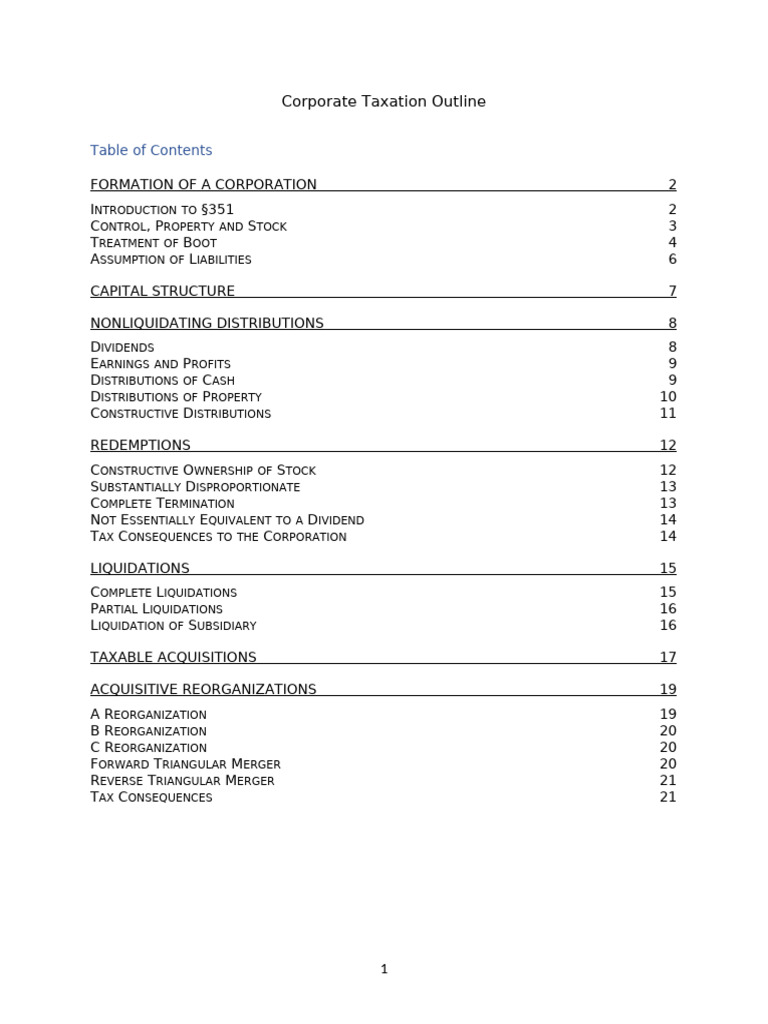 Corporate Taxation Outline | PDF | Tax Deduction | Taxes