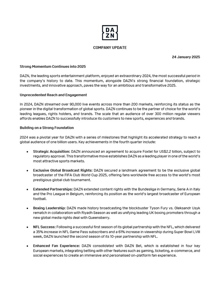 DAZN's Ambitious Plans for 2025 | PDF