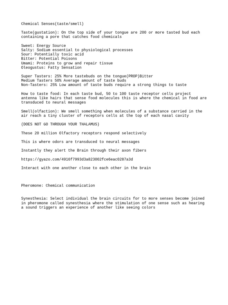 Chemical Senses (Taste & Smell) | PDF