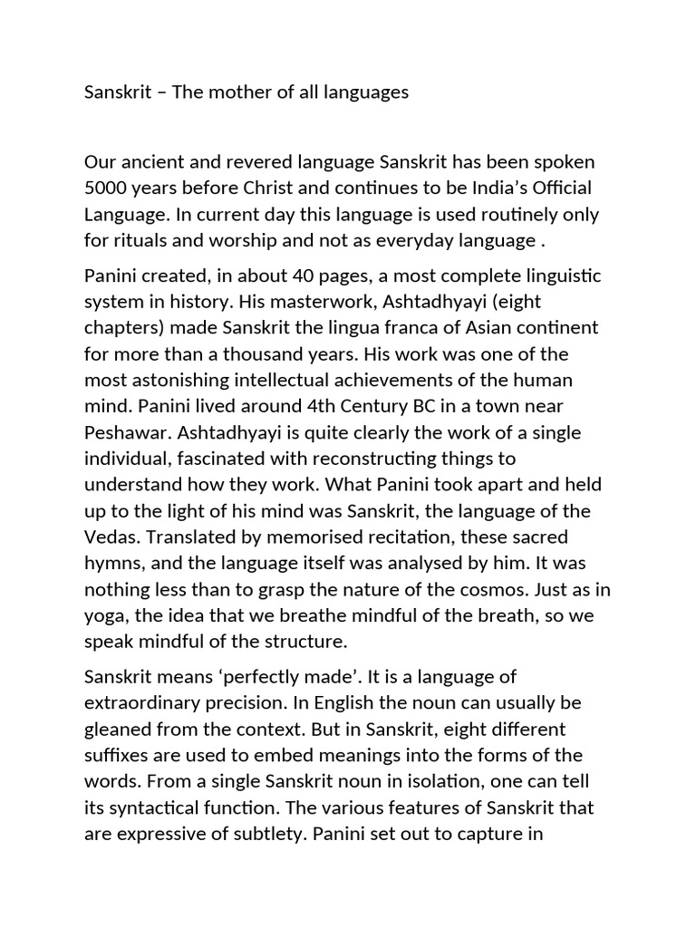 Sanskrit: The Mother of Languages | PDF | Sanskrit | Vedas