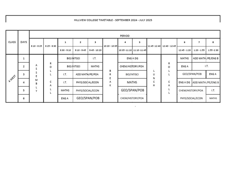 2W - Student Timetable 2022-2023 | PDF
