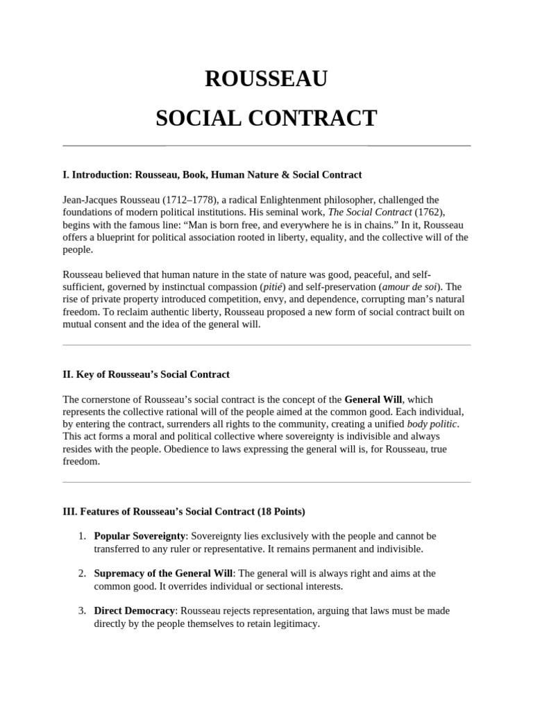 Rousseau's Social Contract Explained | PDF | Social Contract | Citizenship