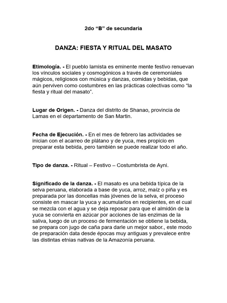 Fiesta y Ritual del Masato en Perú | PDF