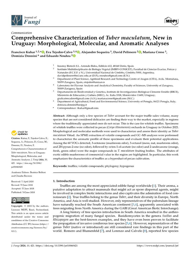 Tuber maculatum in Uruguay: Characterization | PDF | Gas Chromatography ...