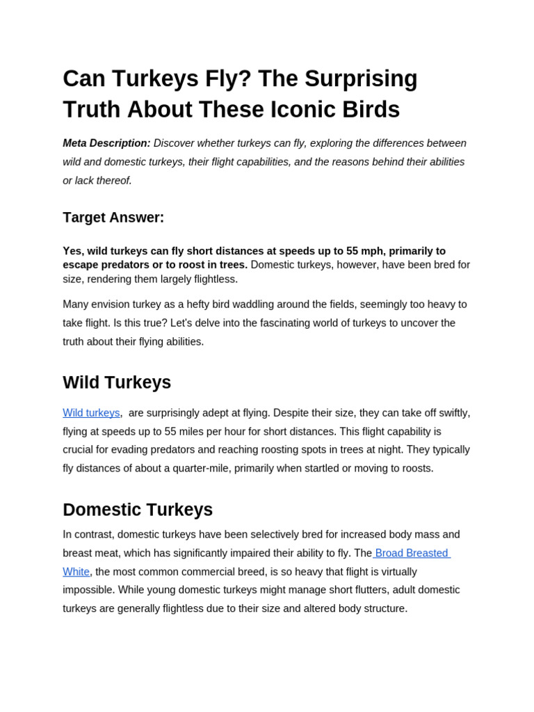Can Turkeys Fly | PDF | Birds | Flight