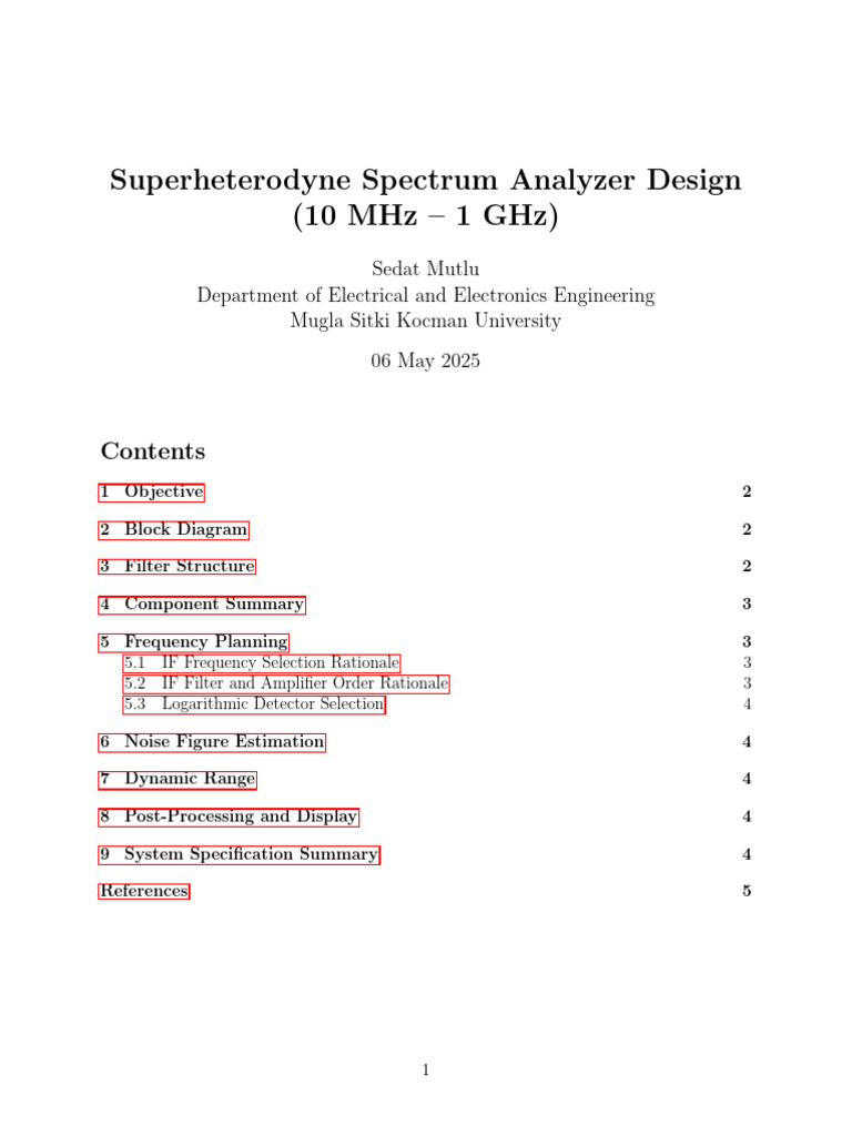 Superheterodyne Spectrum Analyzer Design | PDF | Amplifier | Filter ...