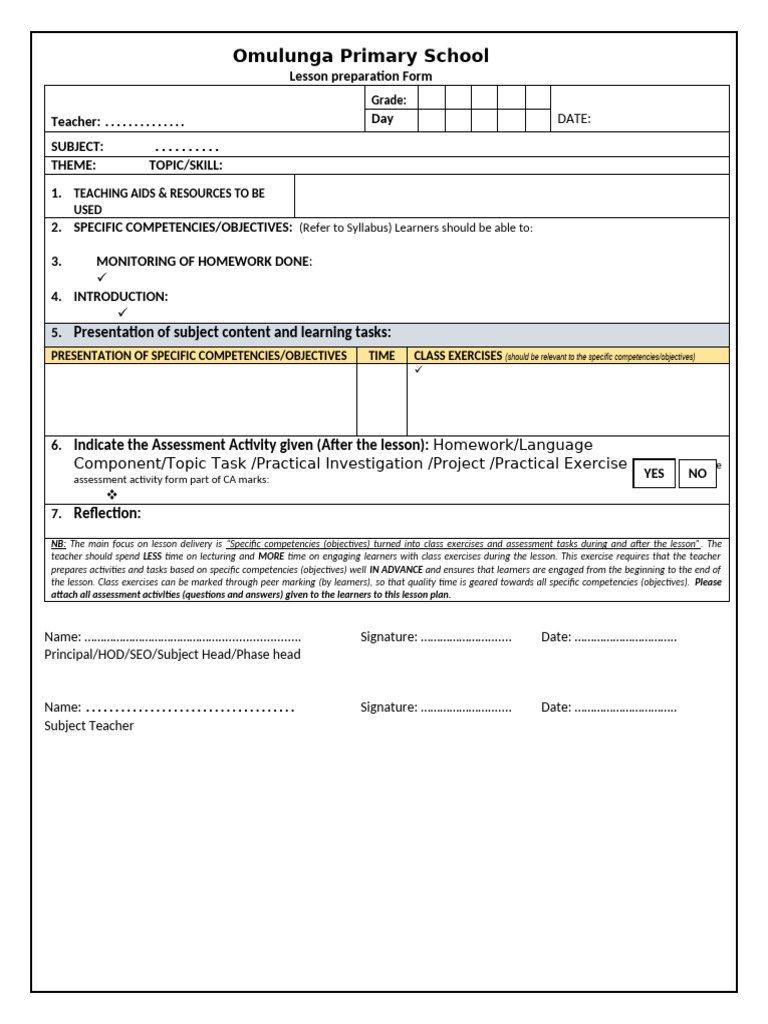 OPS. Lesson Preparation Form 2025 | PDF | Teachers | Lesson Plan